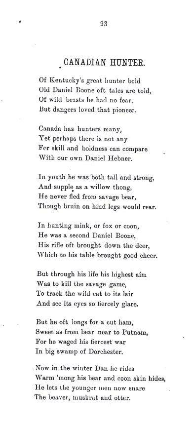 SHAW AND MILSTED GENEALOGY - The Hunter - Poem About Daniel Hebner